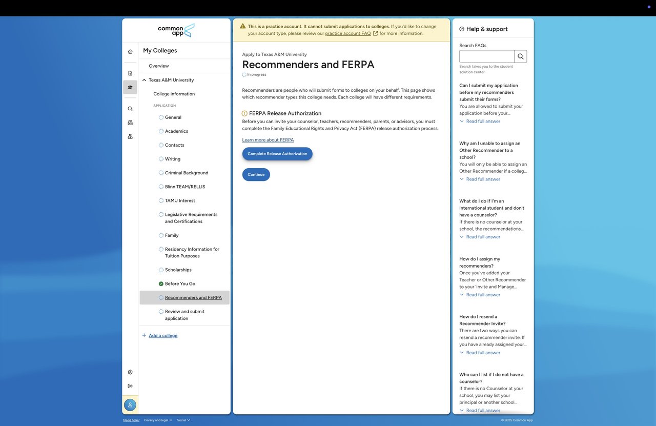 How To Apply to Texas A&M University via Common App - Recommenders & FERPA